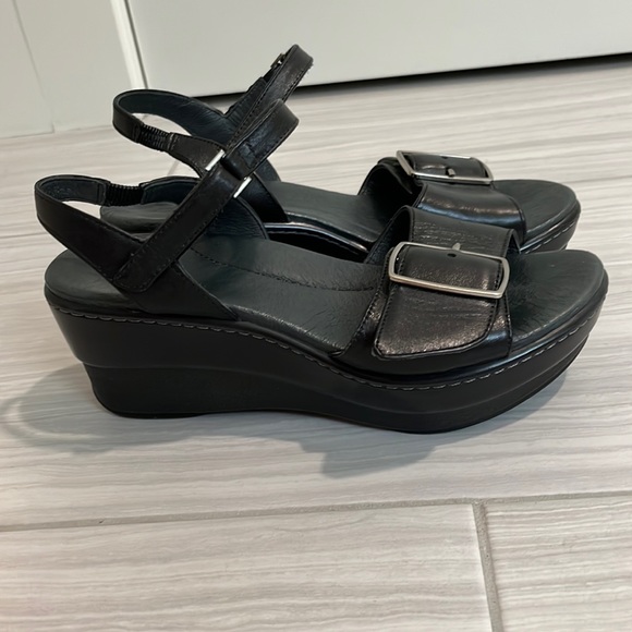 Dansko | Shoes | Dansko Wedge Sandals Size 37 Black Leather | Poshmark
